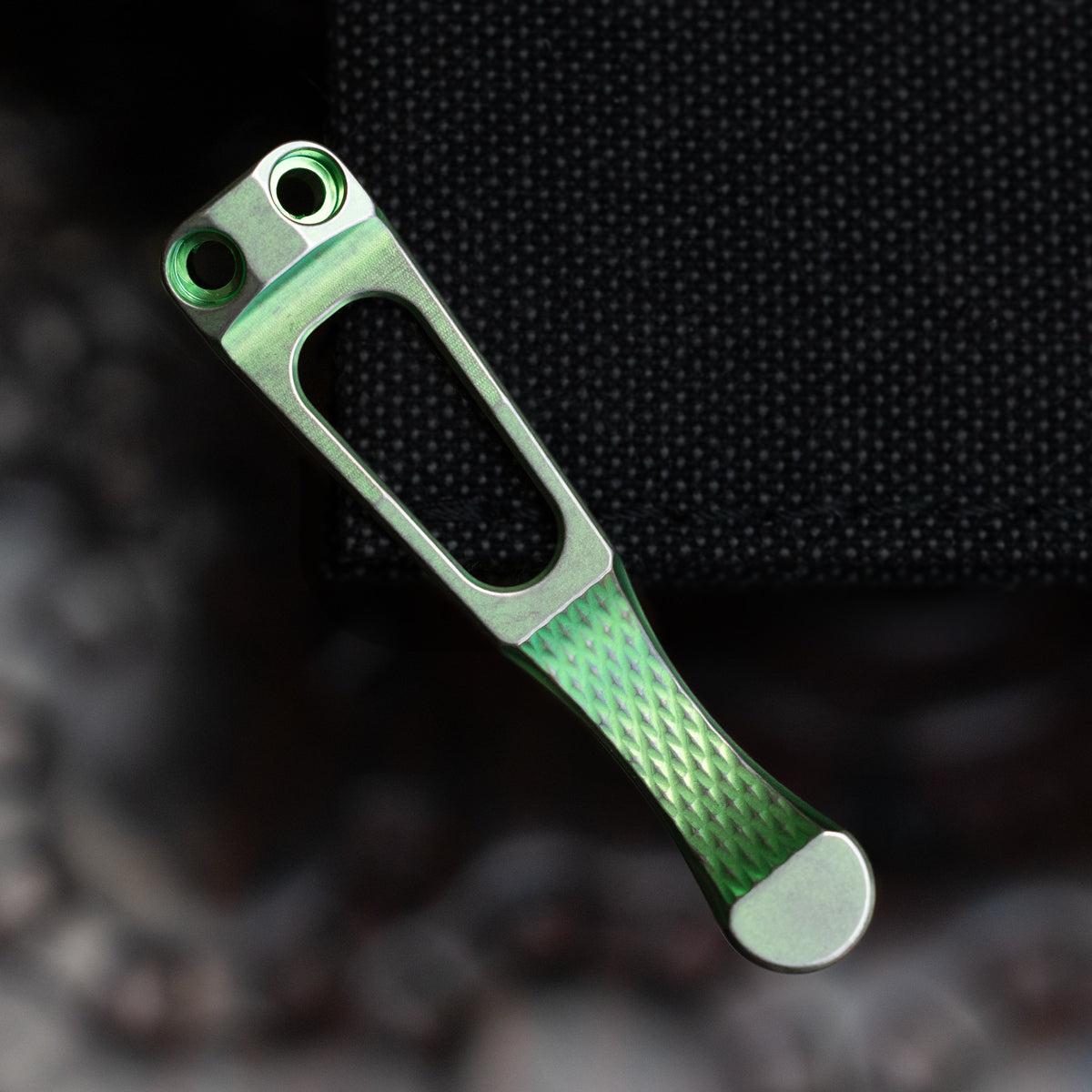 Ti2 Titanium Torch Clip Diamond Frag -- Tumbled Ano (1" diameter flash ...